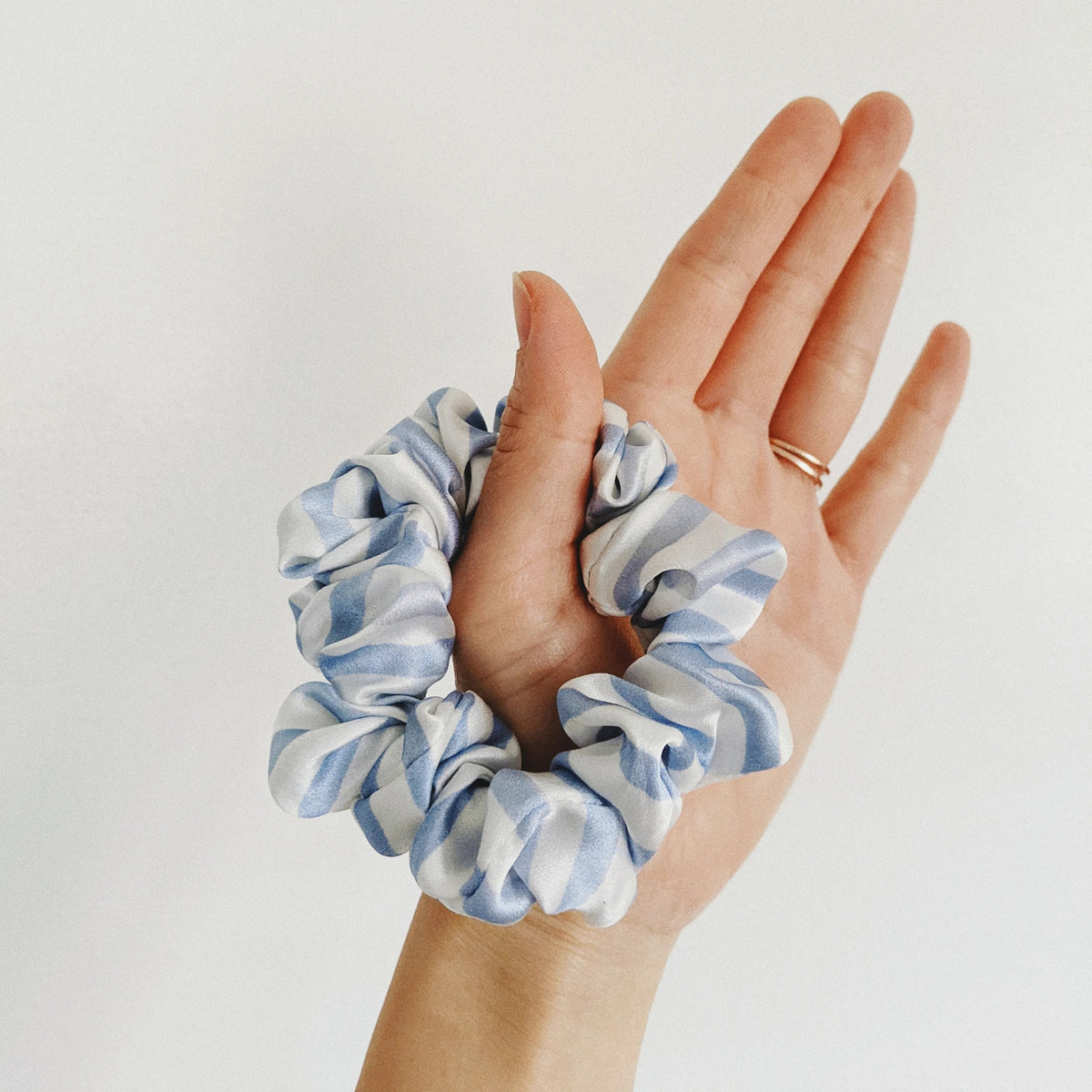 Silk Scrunchie - Blue Stripe Silk Scrunchies | Mei-Mei Moon